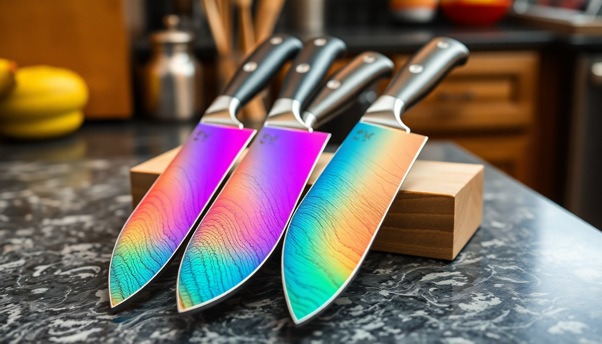 Transform Your Cooking with a Rainbow Damascus Knife Set – SiliSlick®